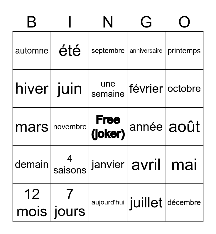 MOIS-SAISONS Bingo Card