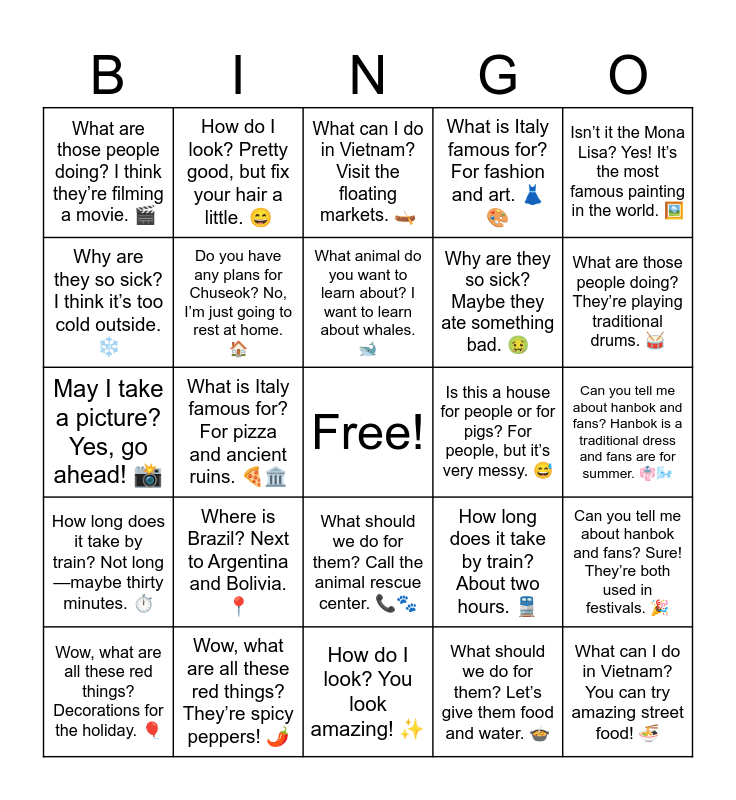 YBM B11 Final Review Bingo Card