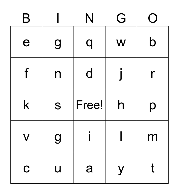 Letter Sounds Bingo Card
