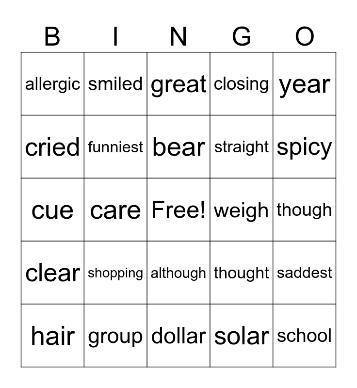 Suffix Spelling Changes & Low Frequency Spellings Bingo Card