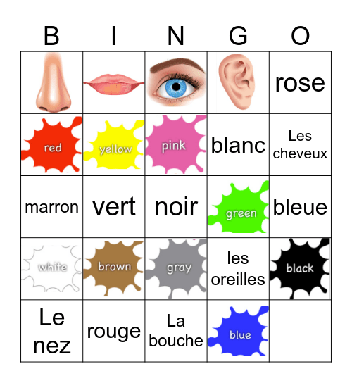 French face and colours. Bingo Card