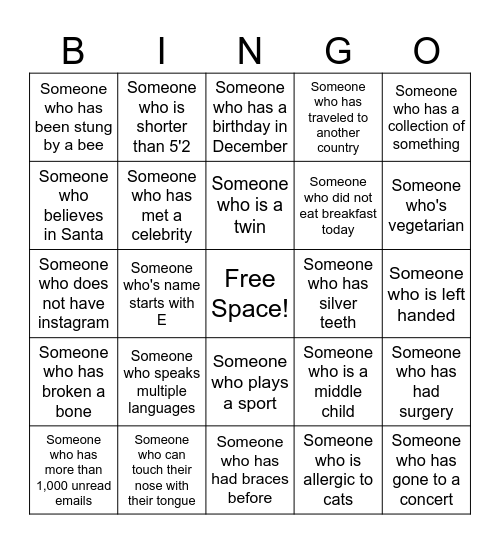 Human Bingo Card