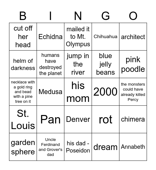 Percy Jackson The Lightning Thief (3) Bingo Card