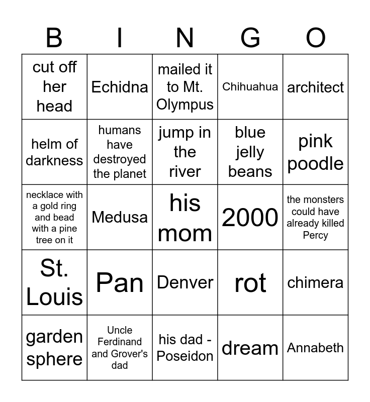 Percy Jackson The Lightning Thief (3) Bingo Card