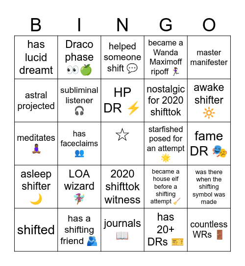 Shifting Bingo Card