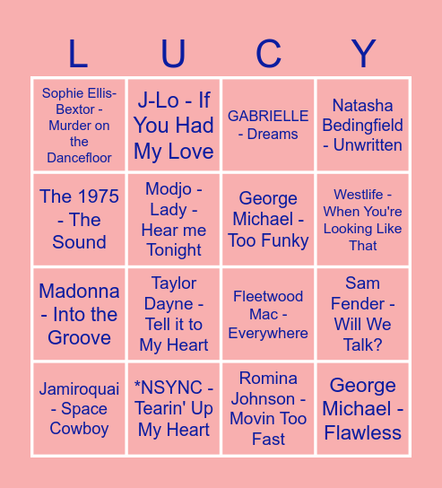 Lucy's Hen Bingo Card