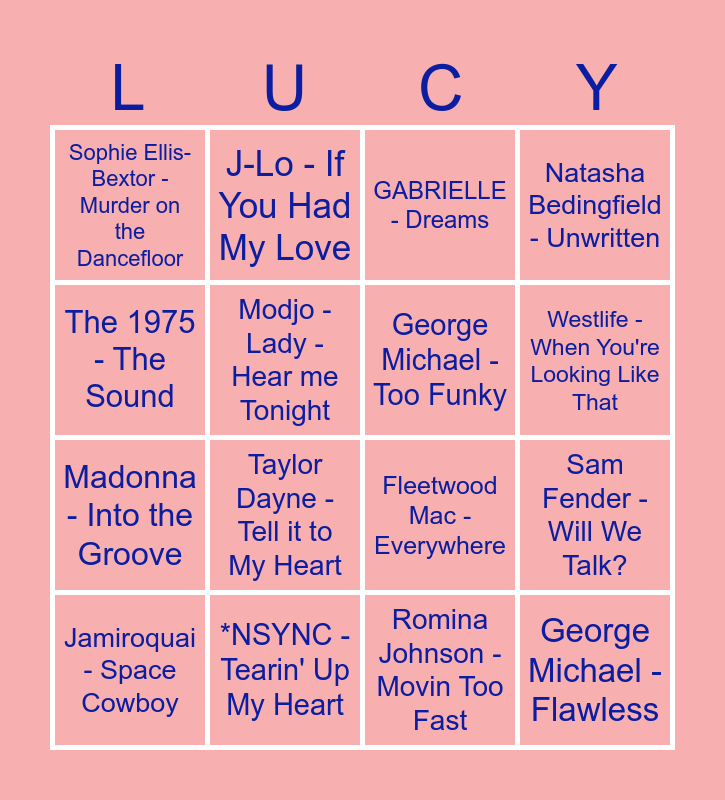 Lucy's Hen Bingo Card
