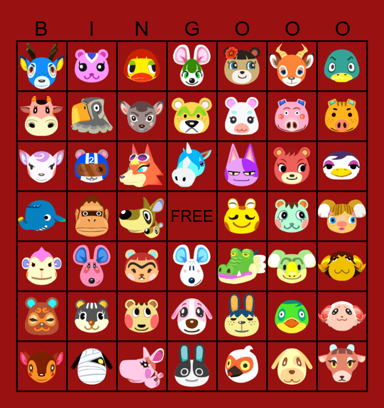 ACNH Villager Hunt Bingo Card
