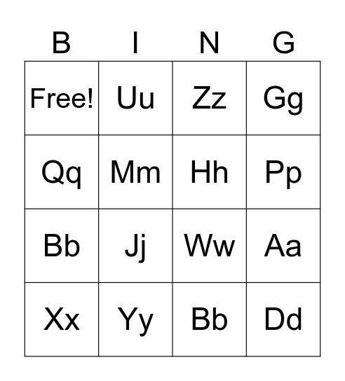 ABC Bingo Card
