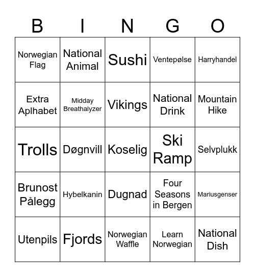 Norway Bingo Card