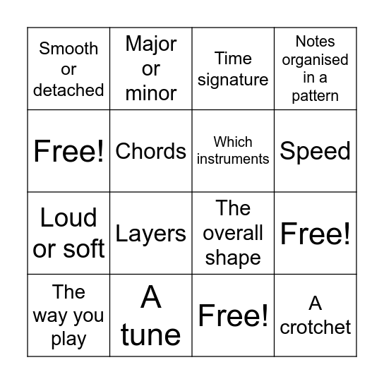 Musical Elements Bingo! Bingo Card