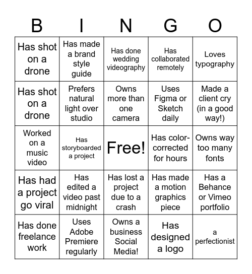 Creative Team Bingo Card