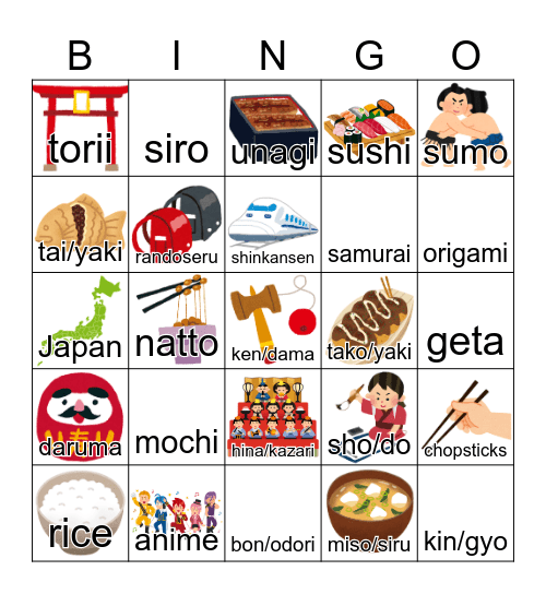Japan Bingo Card