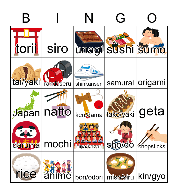 Japan Bingo Card