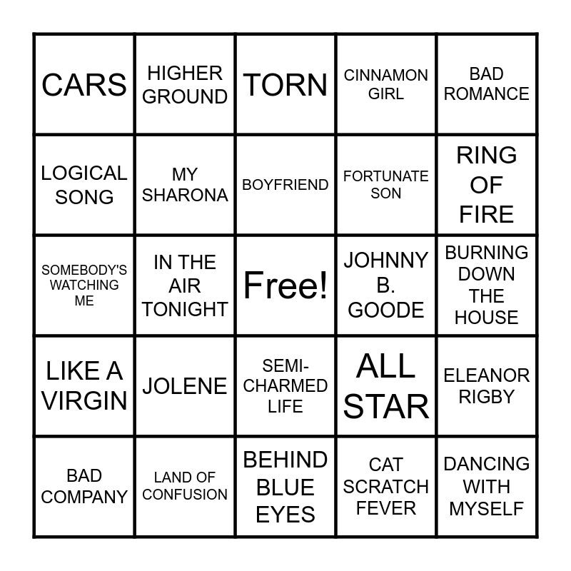 ROCK COVERS VOL. 2 Bingo Card
