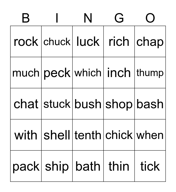 UFLI digraphs Bingo Card