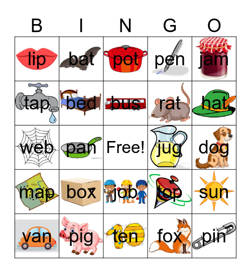CVC words Bingo Card