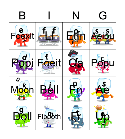 Alphablocks Phase 2 Bingo Card
