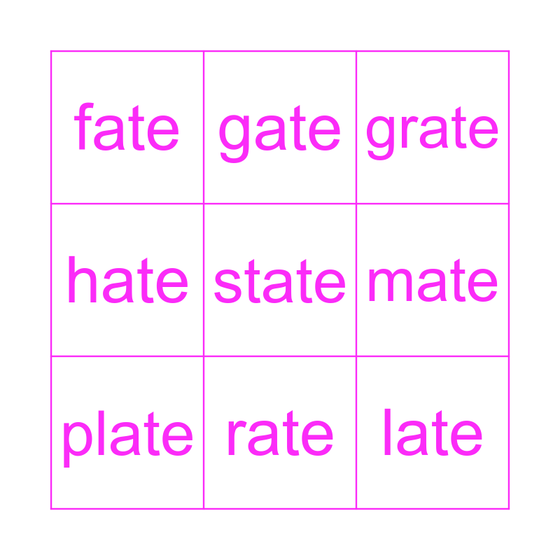 English sounds : ate = เอท Bingo Card