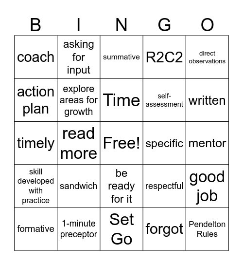 Feedback Bingo Card
