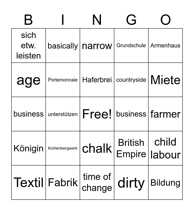 Vocabulary OW2 Unit 5 Bingo Card