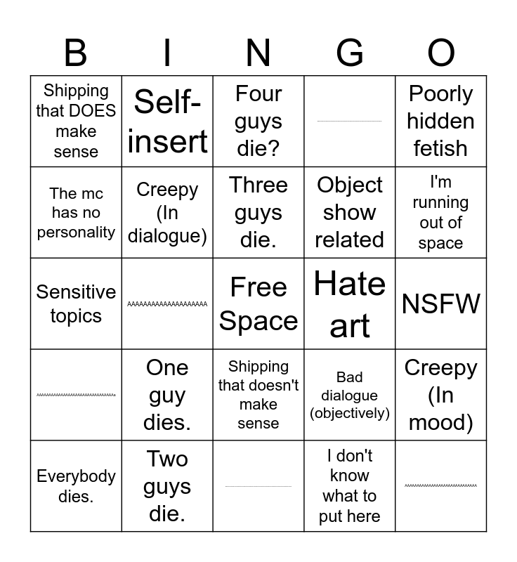 Fanfiction BINGO Card