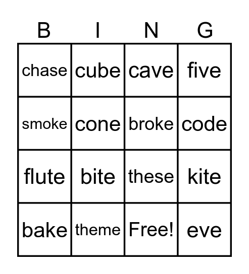 Long vowels Bingo Card