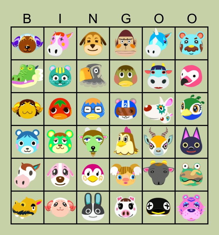 ACNH Villager Hunt Bingo Card