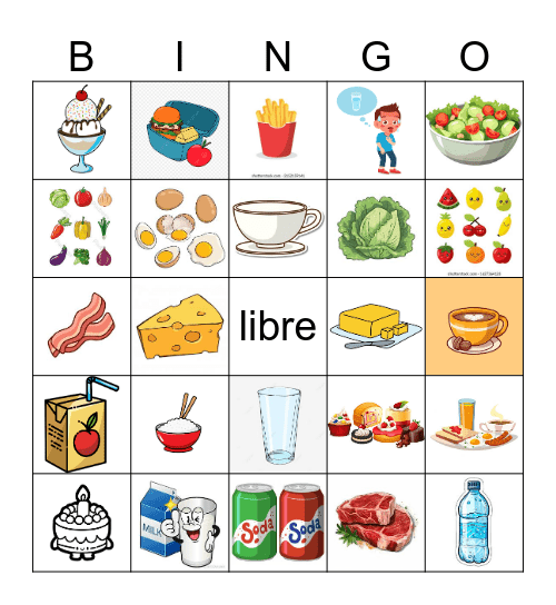 La comida Bingo Card