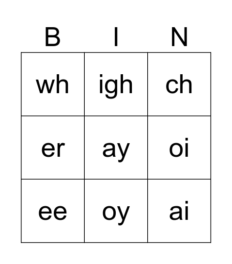 Lesson 57 Bingo Card