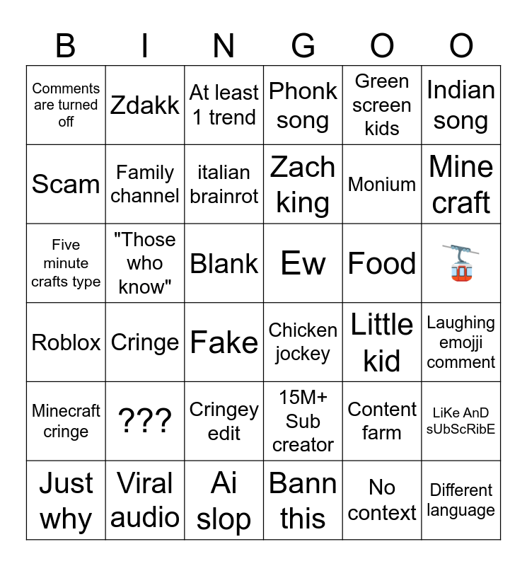 YT SHORTS MEGA BINGO Card