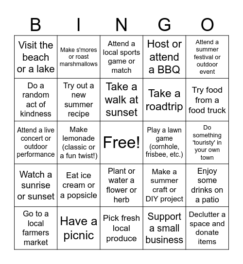 Corp Comms Summer Fun Bingo Card