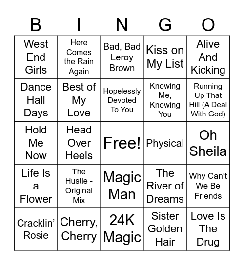 19 Music Bingo Round 3 Bingo Card