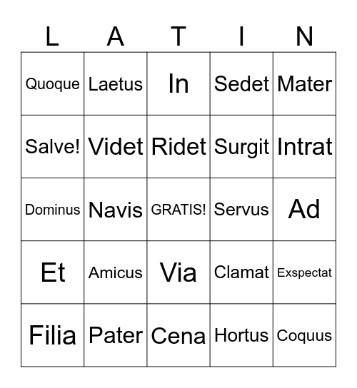 Stages 1-3 Bingo Card