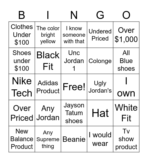 Stoxx Profile Bingo Card