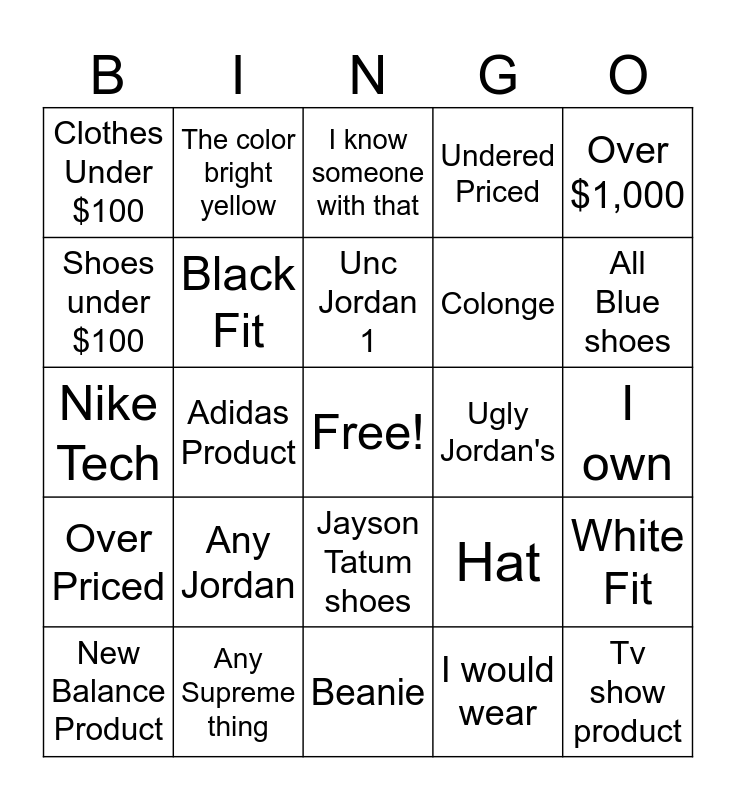 Stoxx Profile Bingo Card
