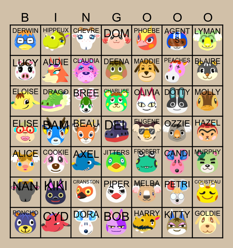 ACNH Villager Hunt Bingo Card