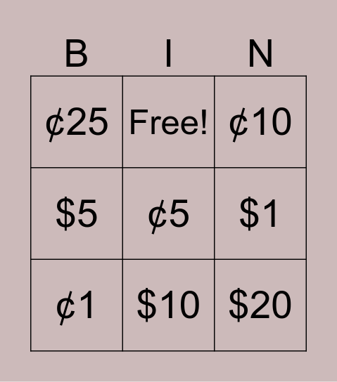 Money bingo Card