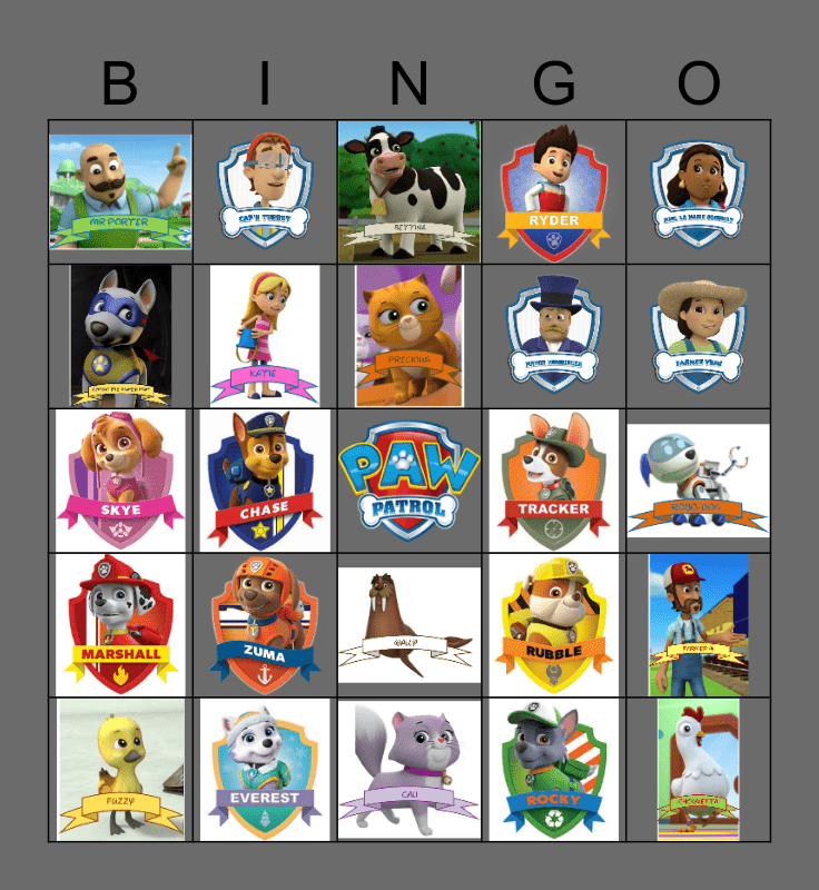 Paw Patrol Bingo Card