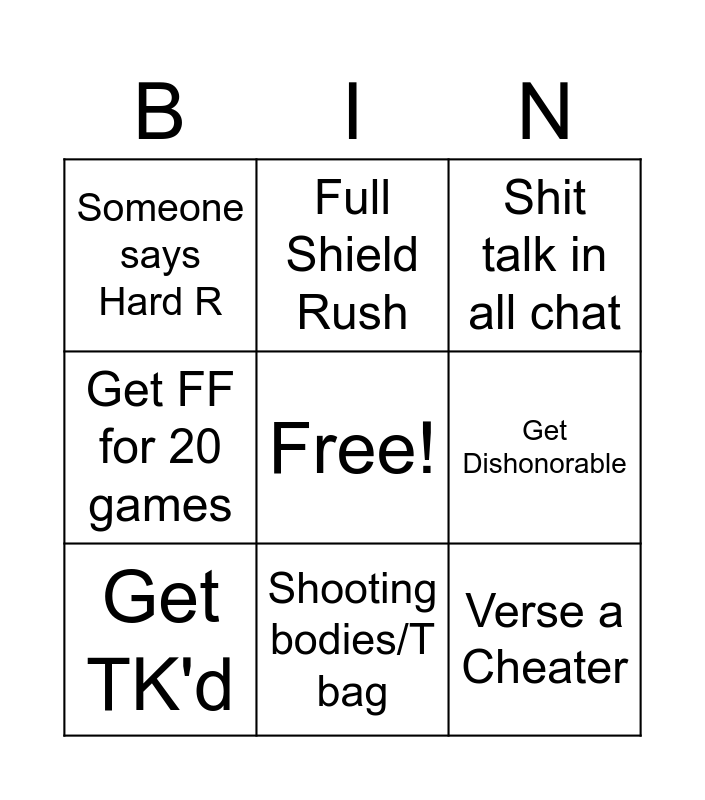 TOXIC SIEGE BINGO Card