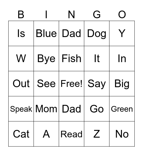 Word Bingo Card