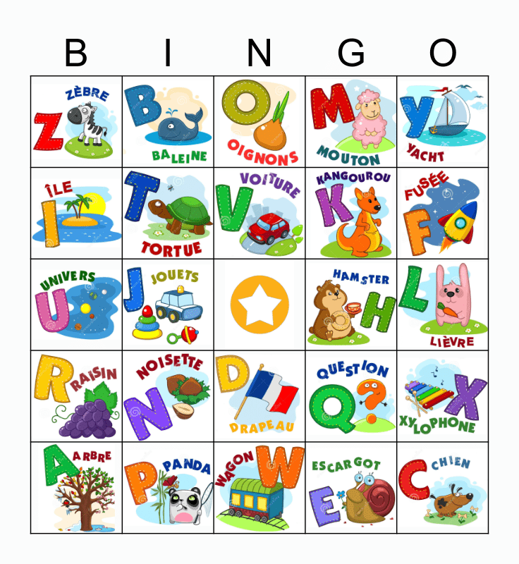 Les lettres de l'alphabet Bingo Card