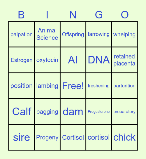 Livestock Parturition Bingo Card