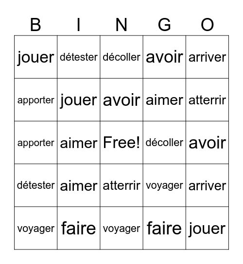 Les verbes en ER Bingo Card
