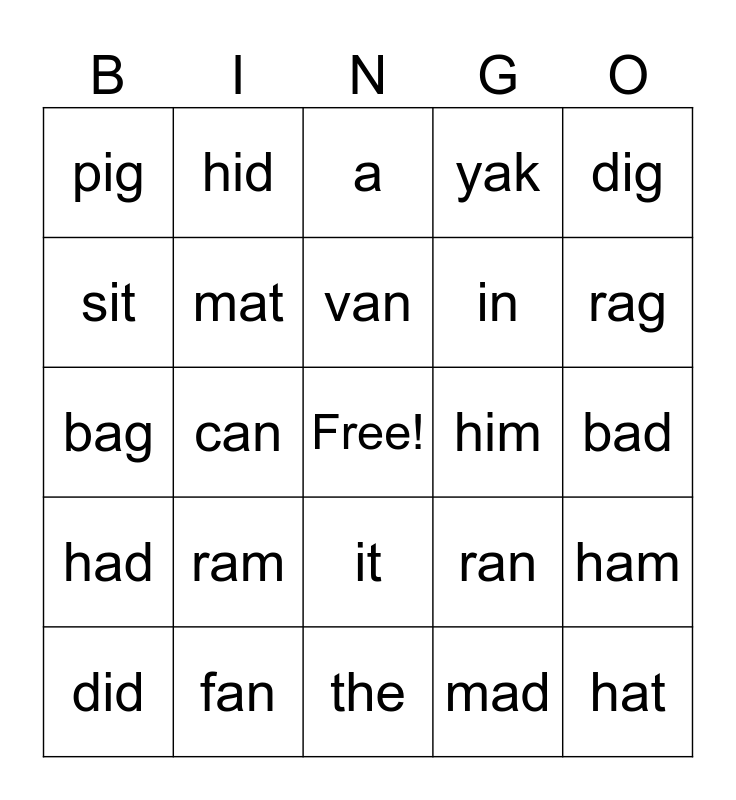 Tricky Words Bingo Card