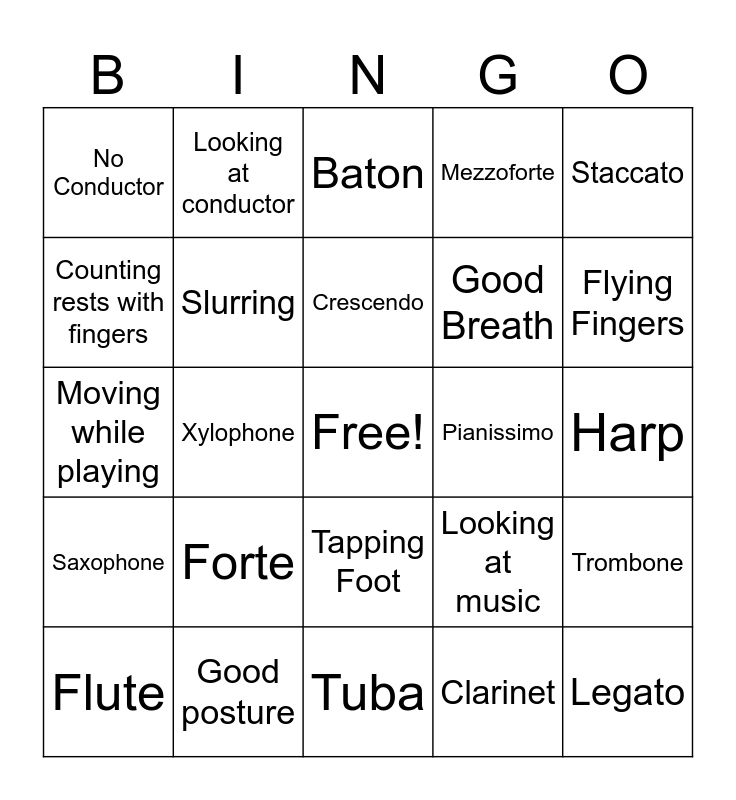 Professional Instrumentalist Bingo Card