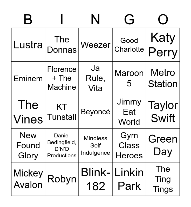 Music Bingo - 2000s Bingo Card