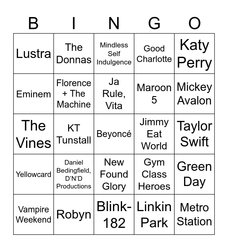 Music Bingo - 2000s Bingo Card