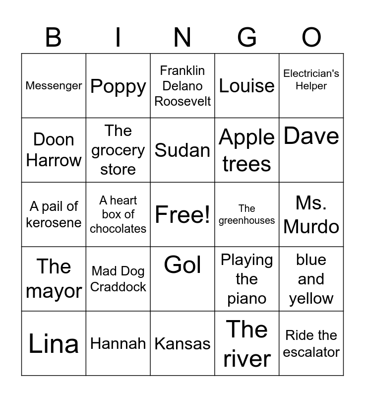 Read alouds Bingo Card