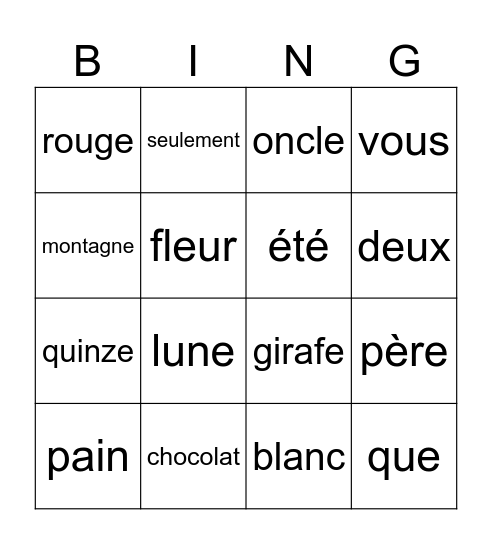 Le bingo des sons Bingo Card